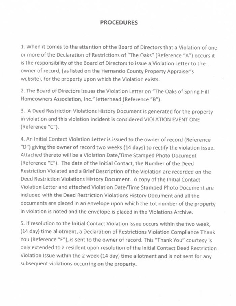 Restrictions Violations Procedure